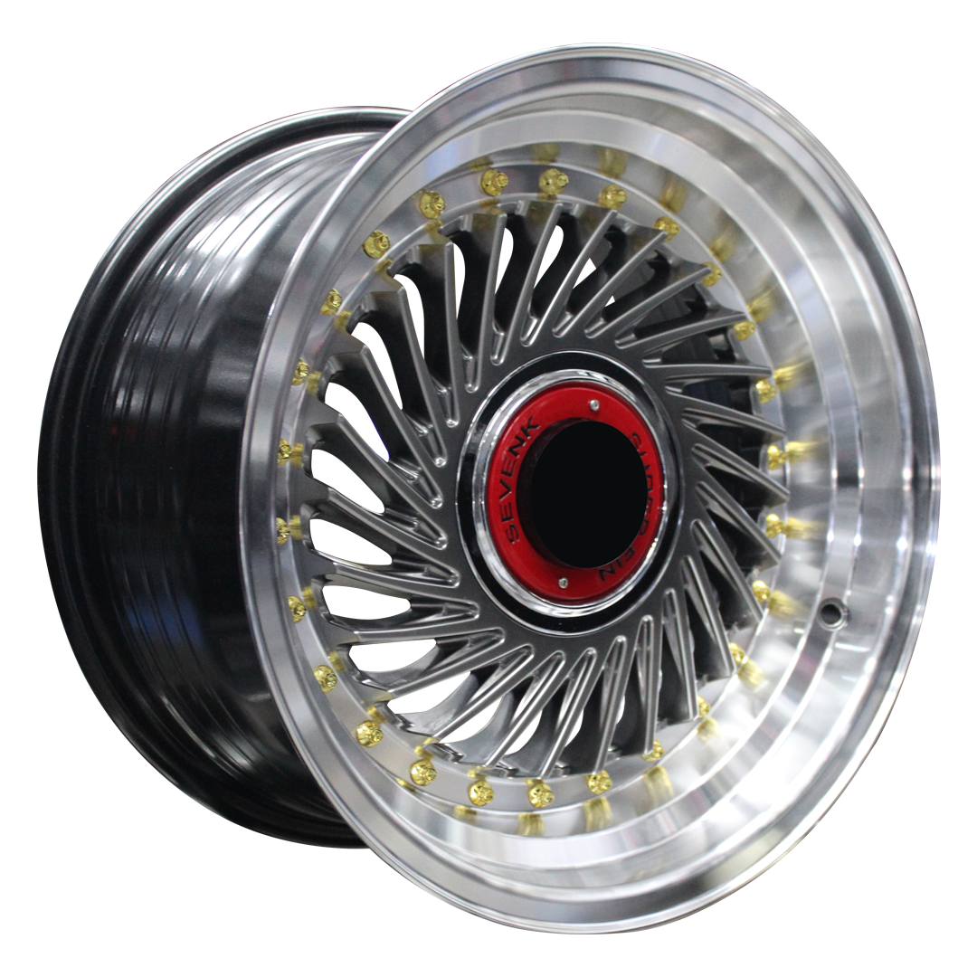 15 inch - Super Finn - 4x100/114 - Hyper Black + Gold Rivets Hyper ...